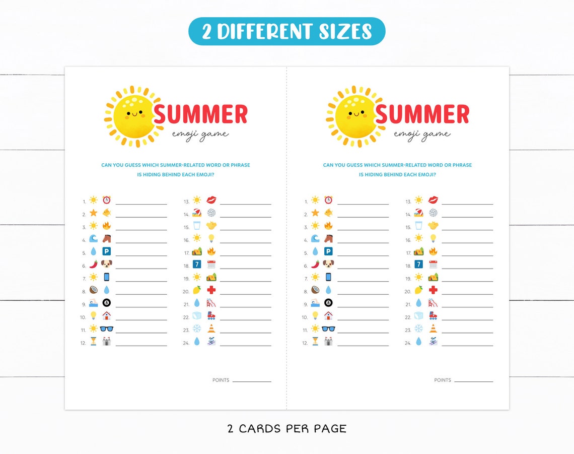 Summer Emoji Game, Summer Emoji Pictionary, Printable Emoji Quiz, Fun ...