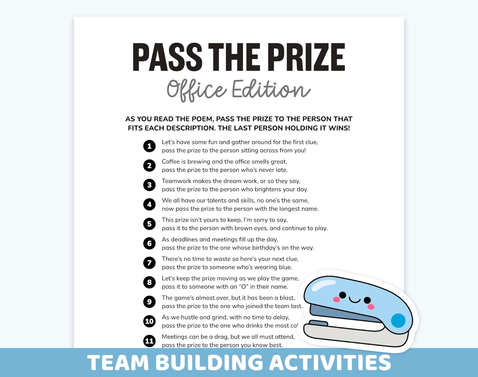 Office Pass the Prize Game, Pass the Prize Office Game, Work Pass the ...
