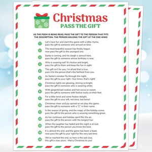 Christmas Pass the Gift Game, Pass the Prize Poem, Pass the Present ...