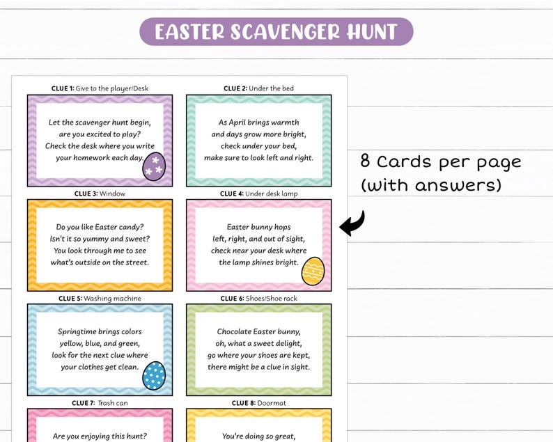 Indoor Easter Scavenger Hunt Clues for Kids, Easter Treasure Hunt Cards ...