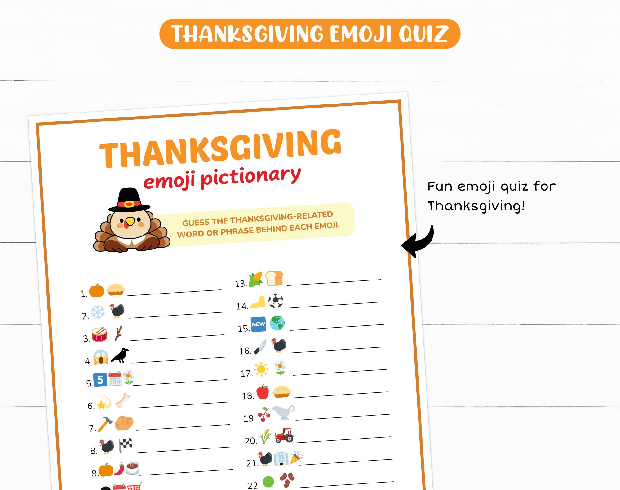 Thanksgiving Emoji Pictionary Game, Thanksgiving Emoji Quiz, Guess the ...