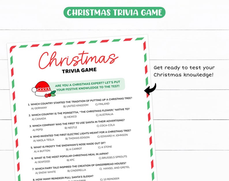 Christmas Trivia Game, Christmas Trivia Quiz, Printable Trivia ...