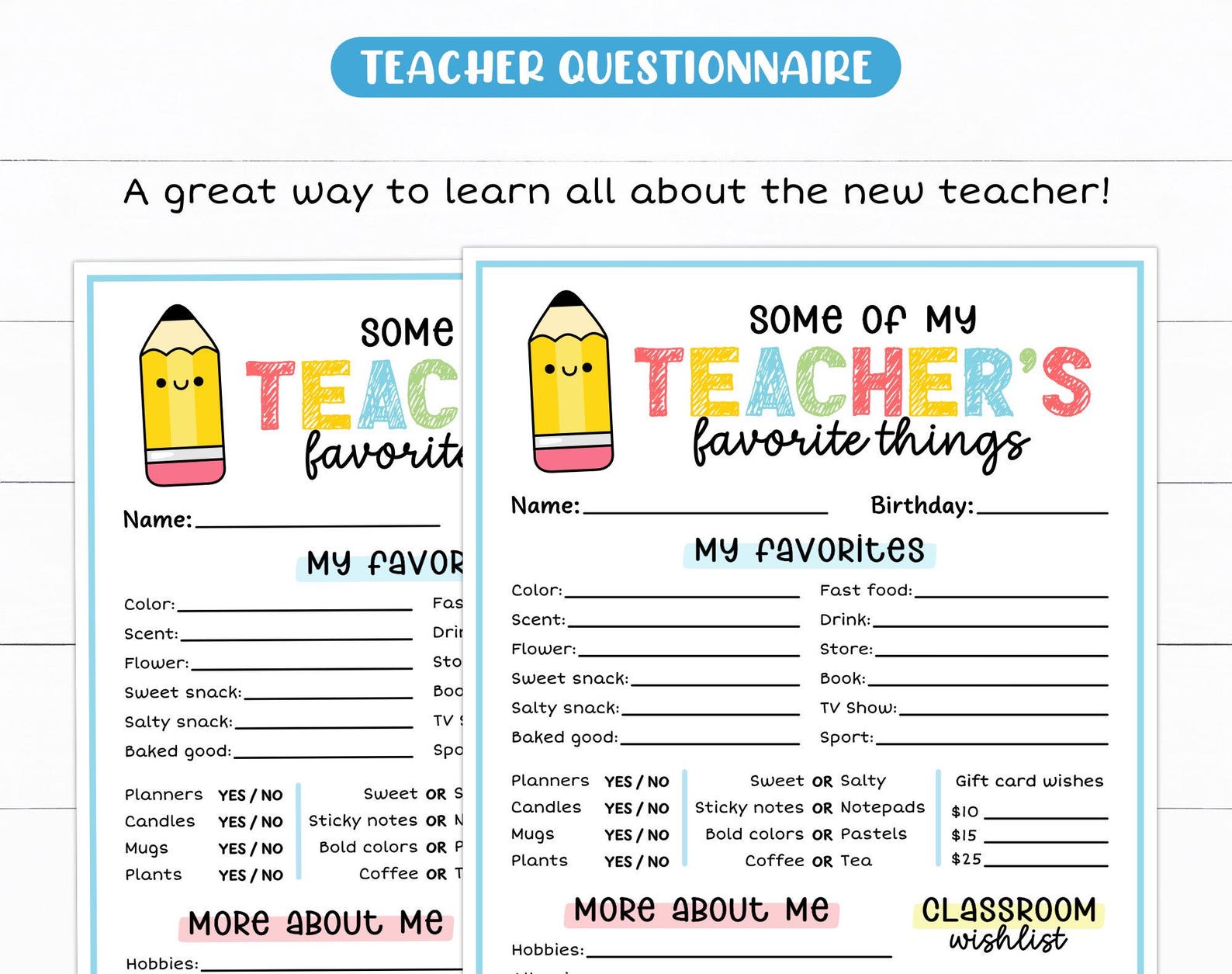 All About My Teacher Questionnaire, Meet the Teacher Survey, Printable ...