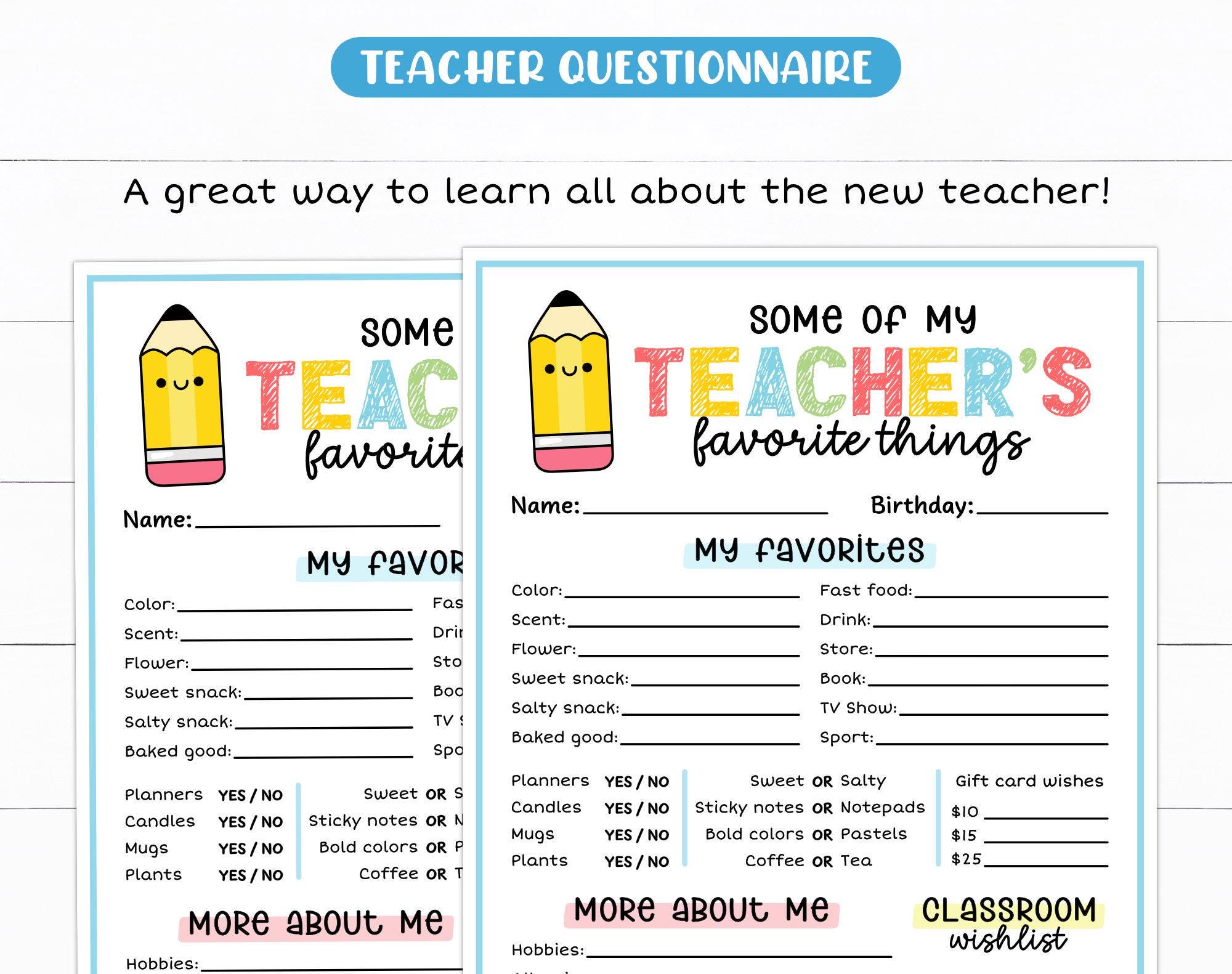 All About My Teacher Questionnaire, Meet the Teacher Survey, Printable ...