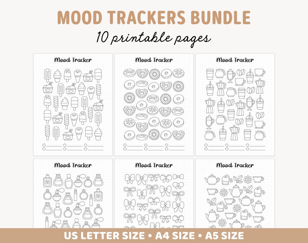 Mood Trackers Bundle, Daily Mood Tracker Journal, Mood Journal ...