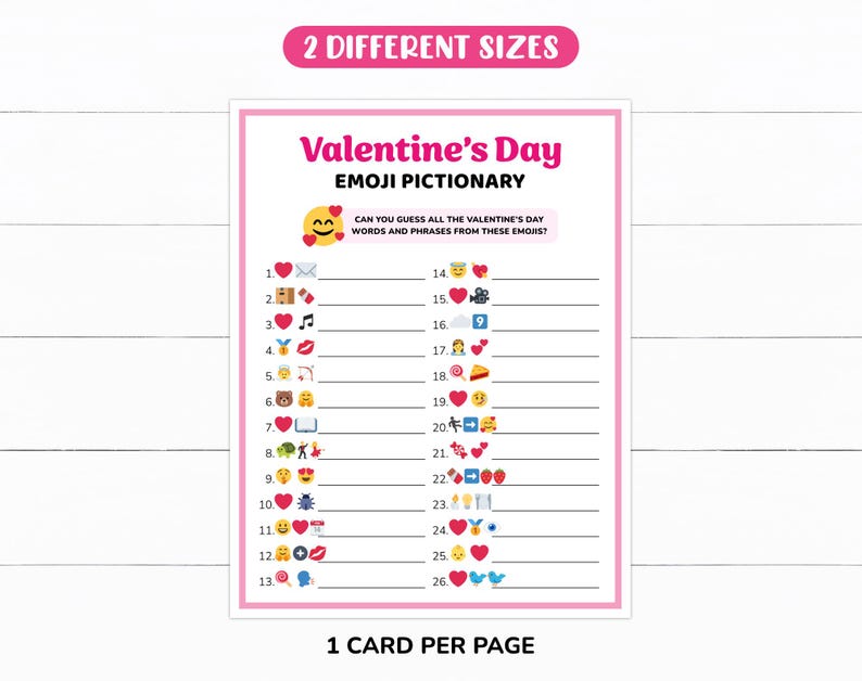 Valentines Emoji Pictionary Game, Valentines Emoji Game, Valentines Day ...