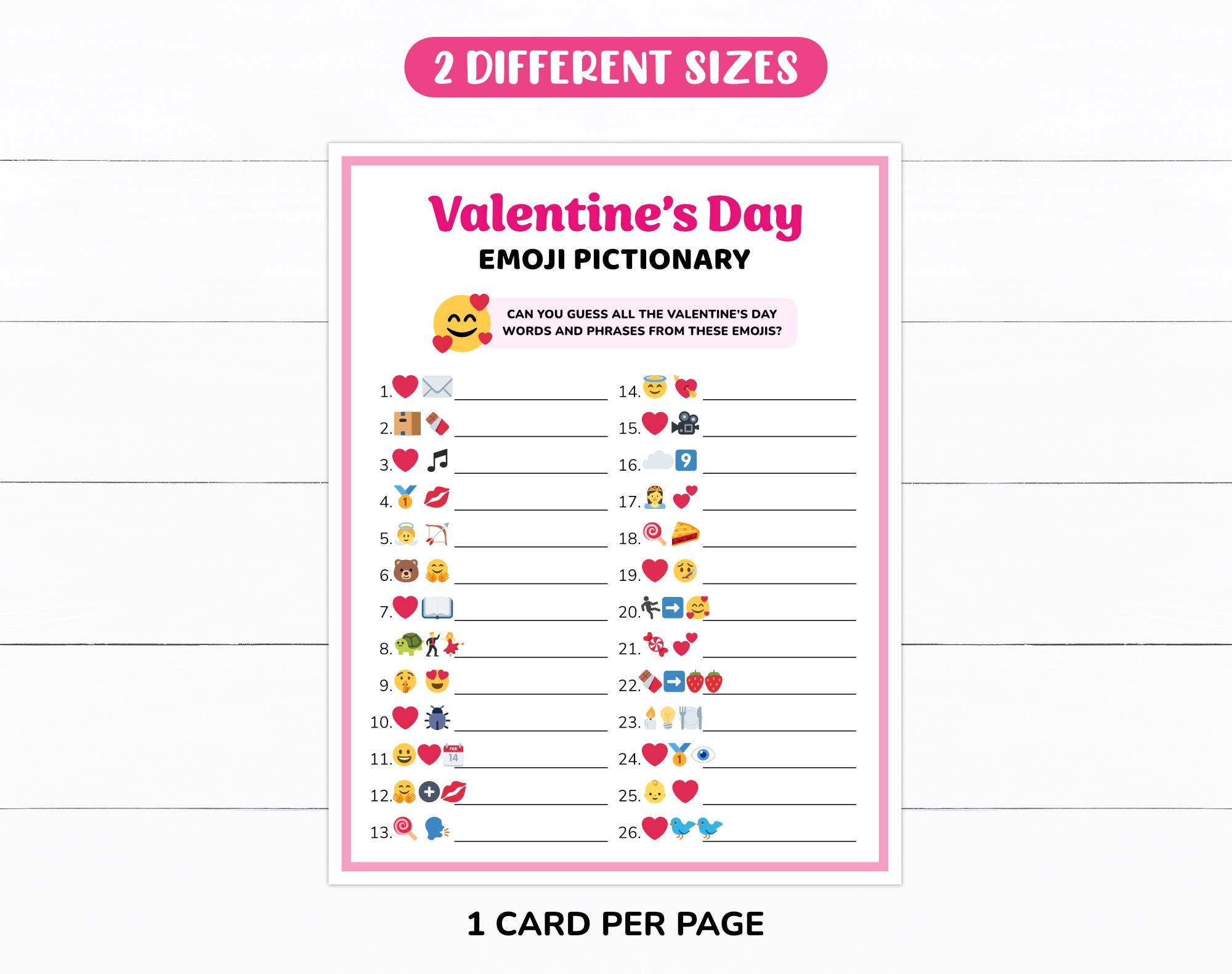 Valentines Emoji Pictionary Game, Valentines Emoji Game, Valentines Day ...