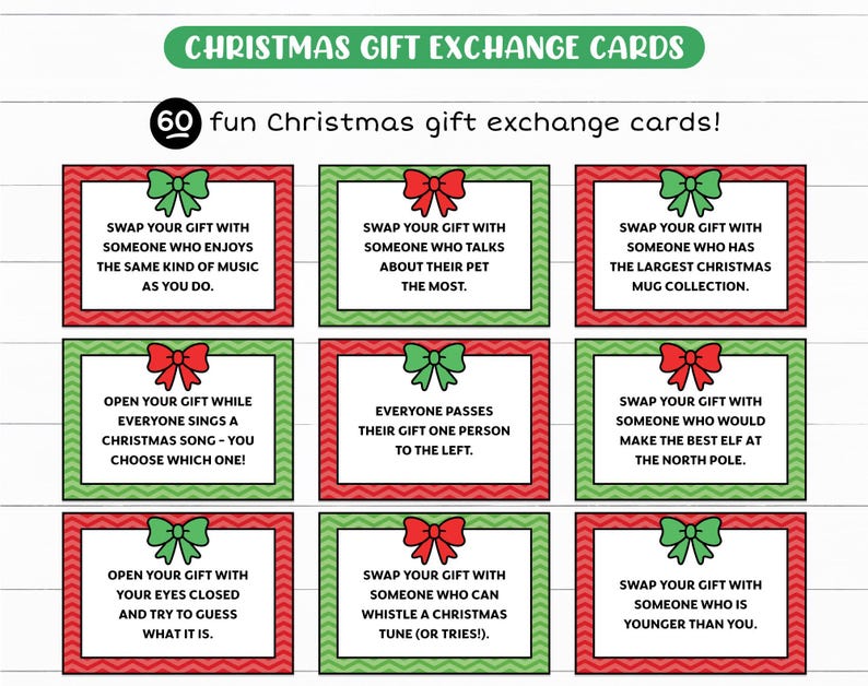 Christmas Gift Exchange Game, Holiday Present Swap, Family or Office ...