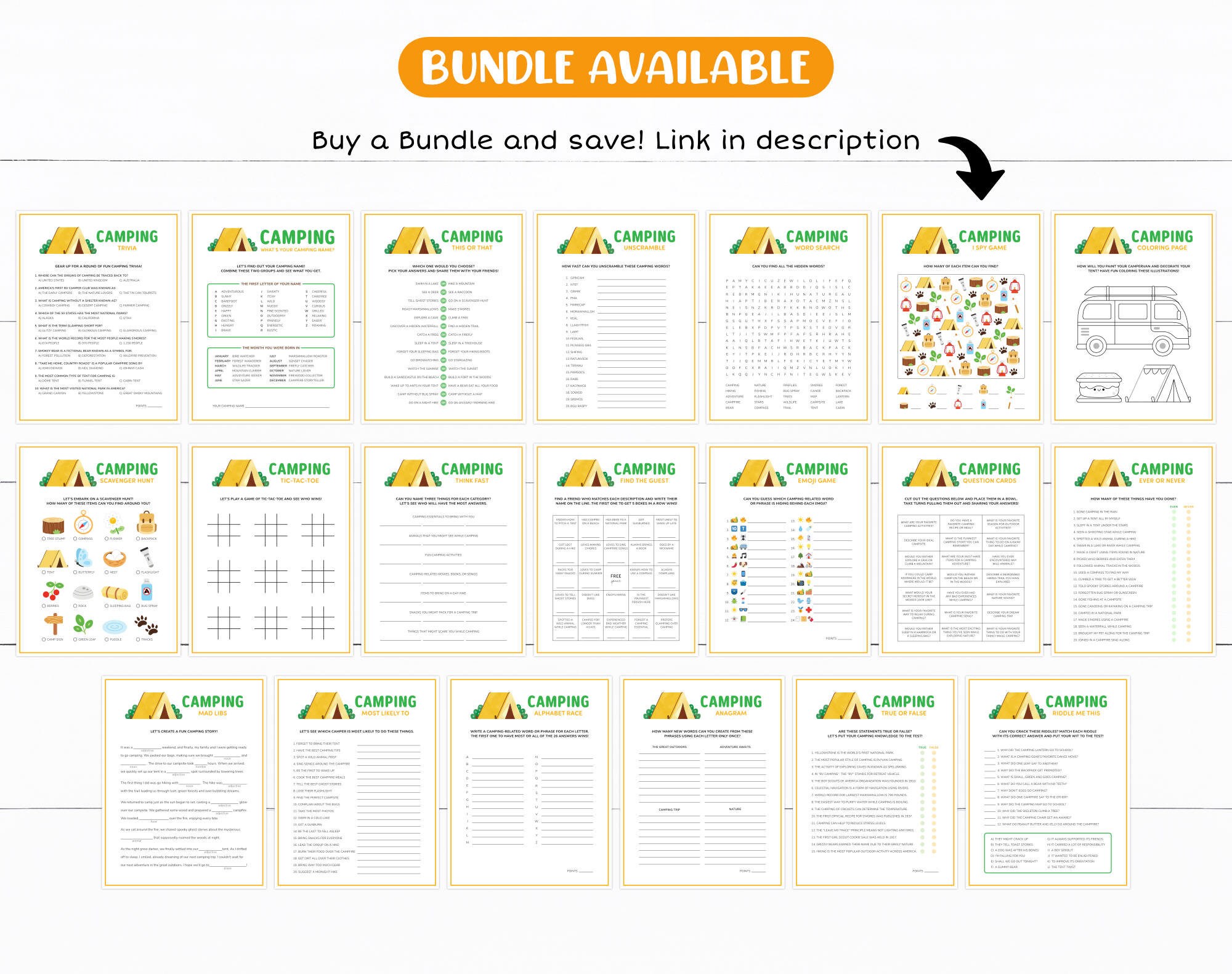 Camping Trivia Game, Camping Quiz Games, Camp Printables, Wildlife ...