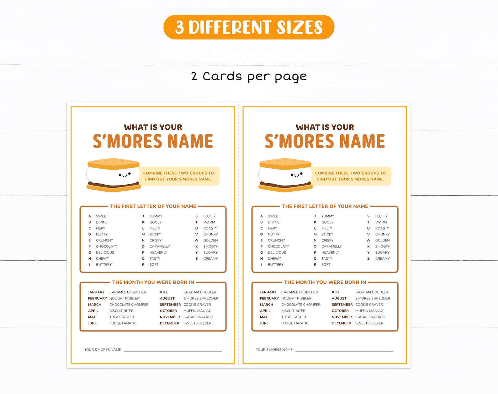 What's Your S'mores Name Game With Tags, Whats Your Smores Name ...