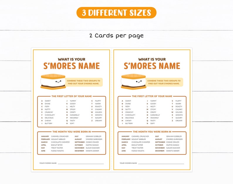 What's Your S'mores Name Game With Tags, Whats Your Smores Name ...