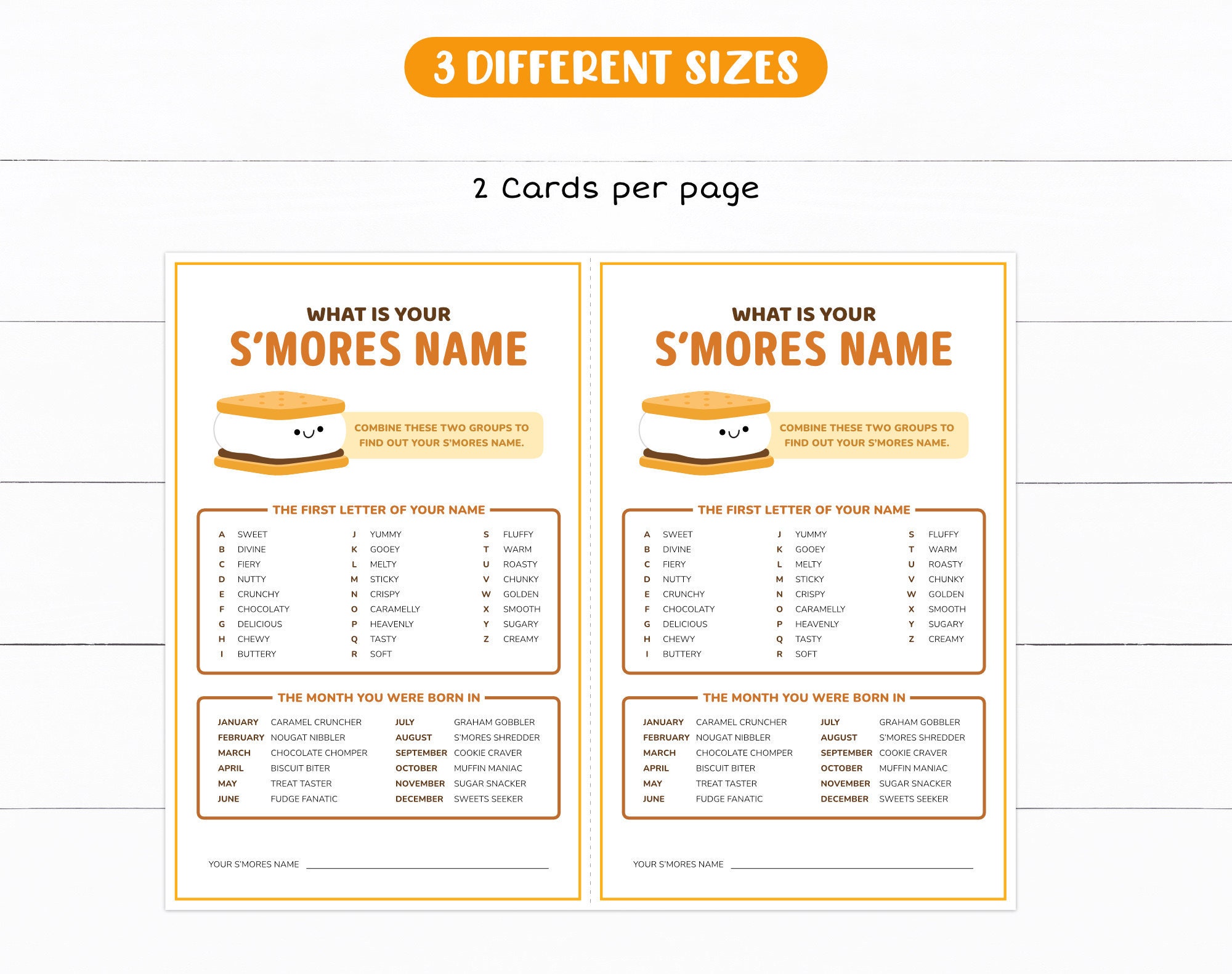 What's Your S'mores Name Game With Tags, Whats Your Smores Name ...
