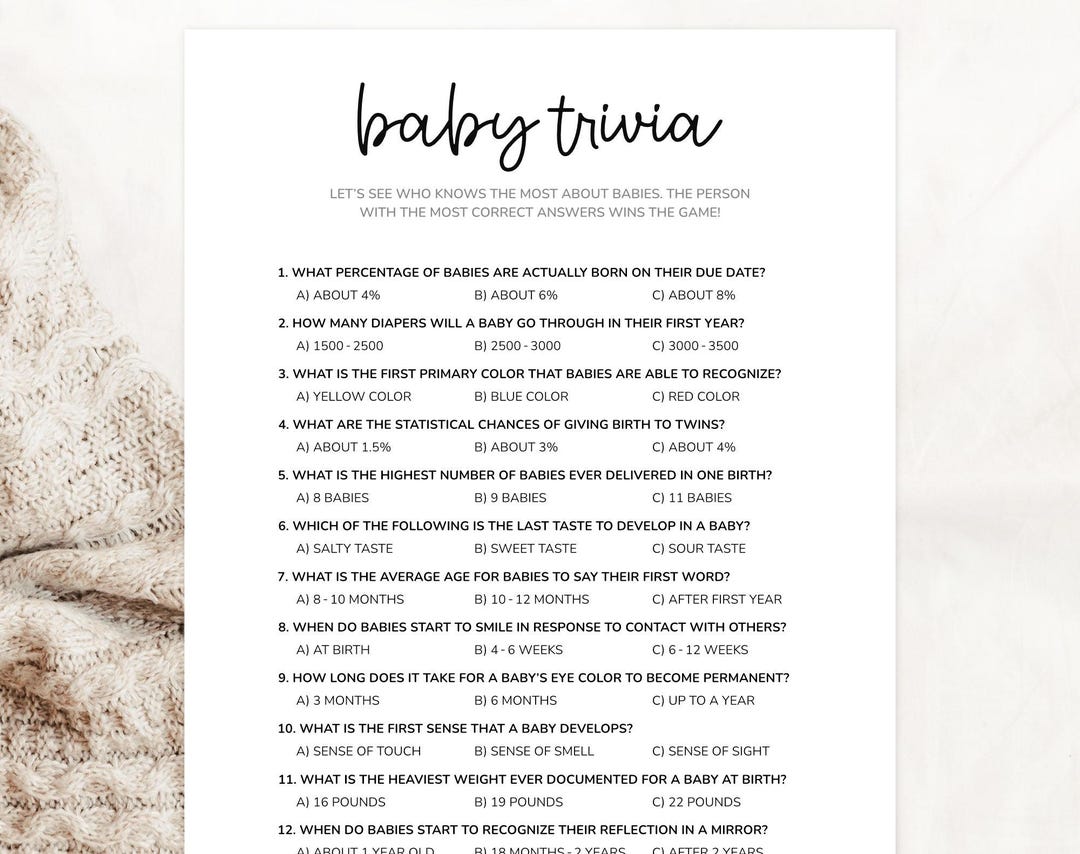 Baby Shower Trivia Game, Baby Trivia Game, Minimalist Baby Trivia Quiz ...