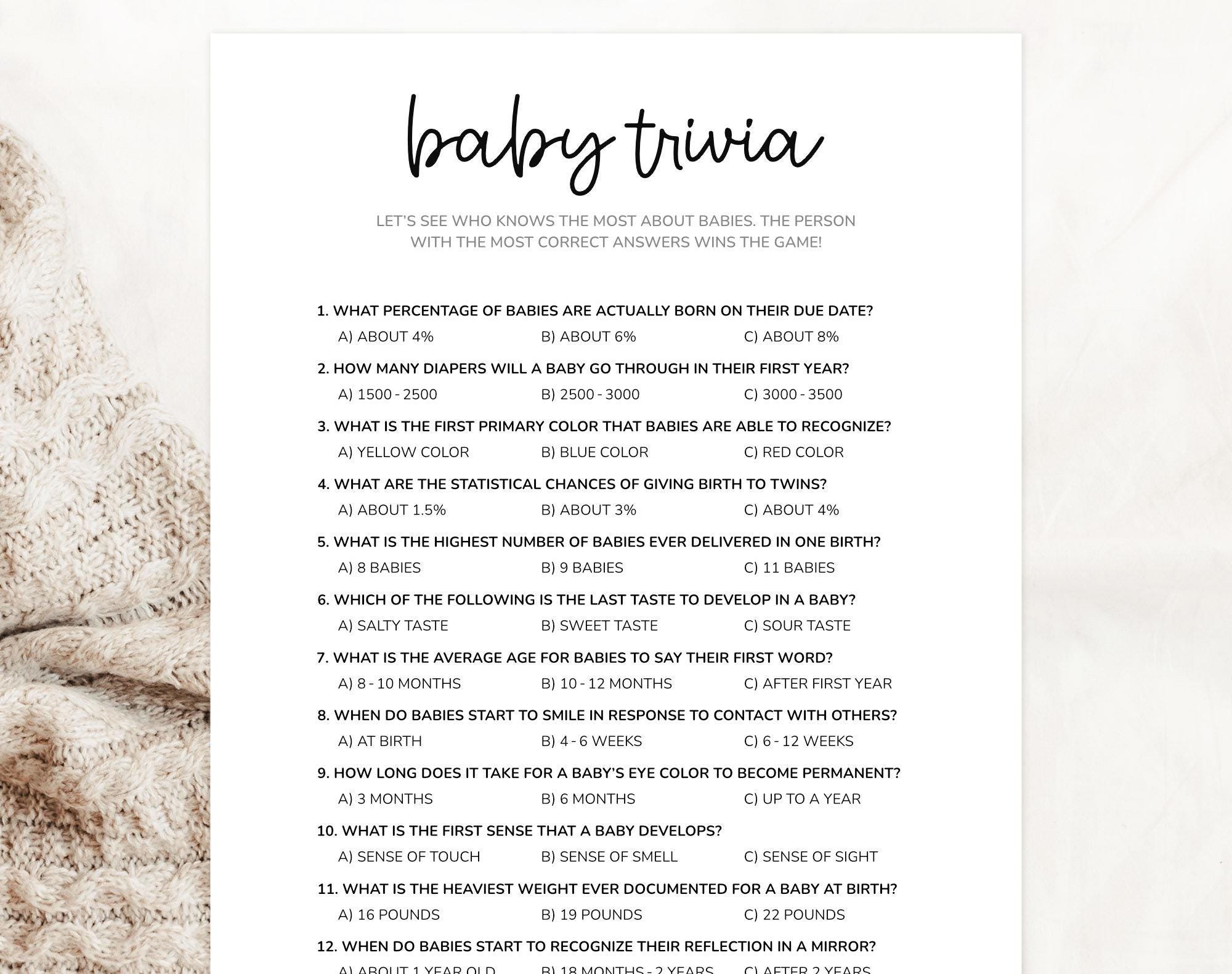 Baby Shower Trivia Game, Baby Trivia Game, Minimalist Baby Trivia Quiz ...