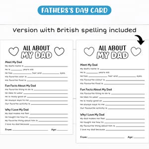 Printable All About My Dad Questionnaire, Fill in the Blank Fathers Day ...
