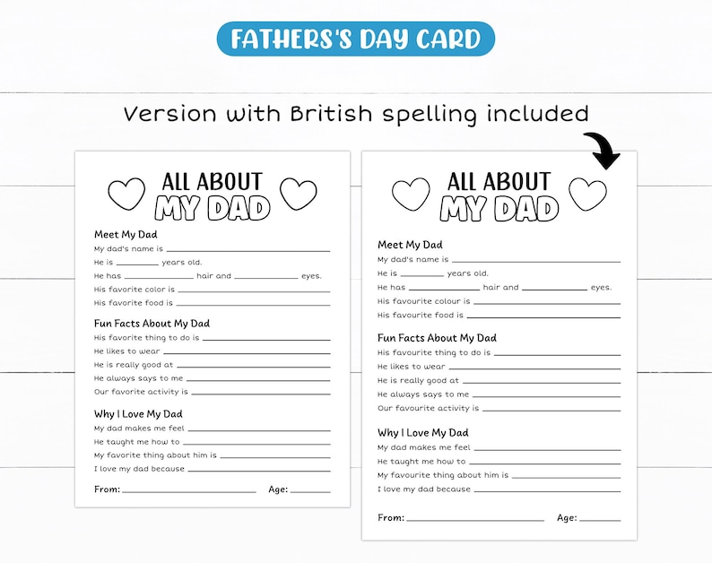 Printable All About My Dad Questionnaire, Fill in the Blank Fathers Day ...