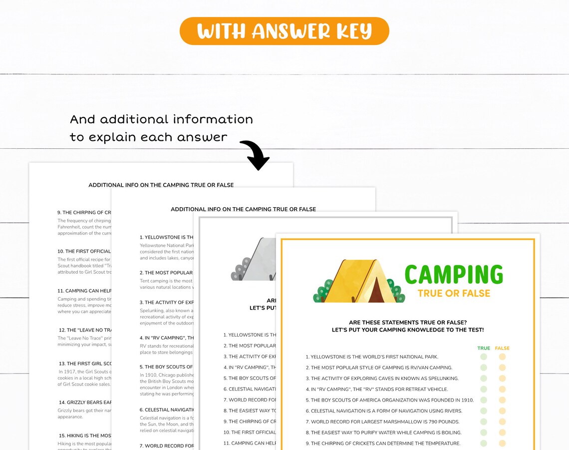 Camping Trivia Game, Camping Quiz Games, Camp Printables, Wildlife ...