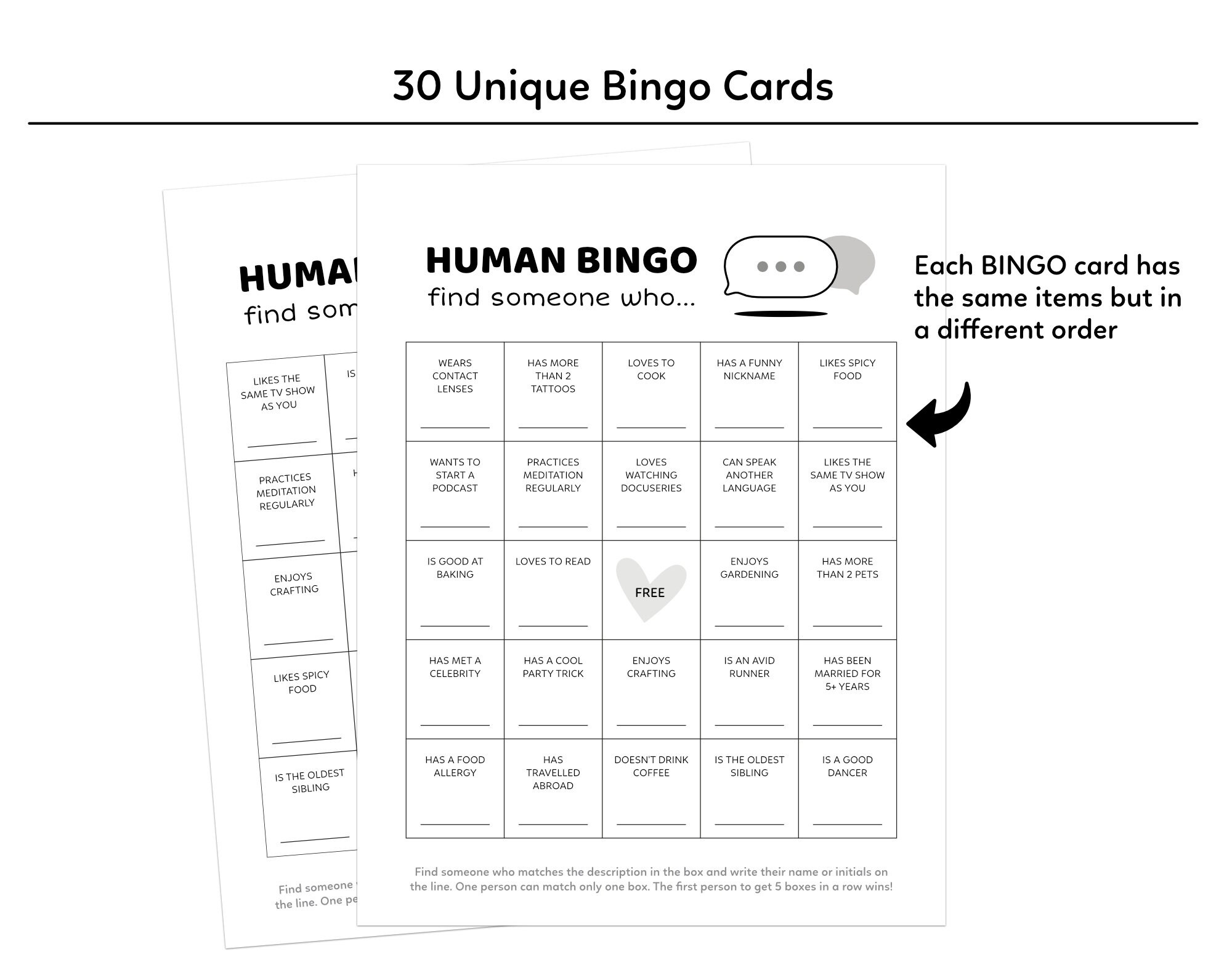 Find the Guest Bingo, Get to Know You Mix and Mingle Human Bingo, Find ...