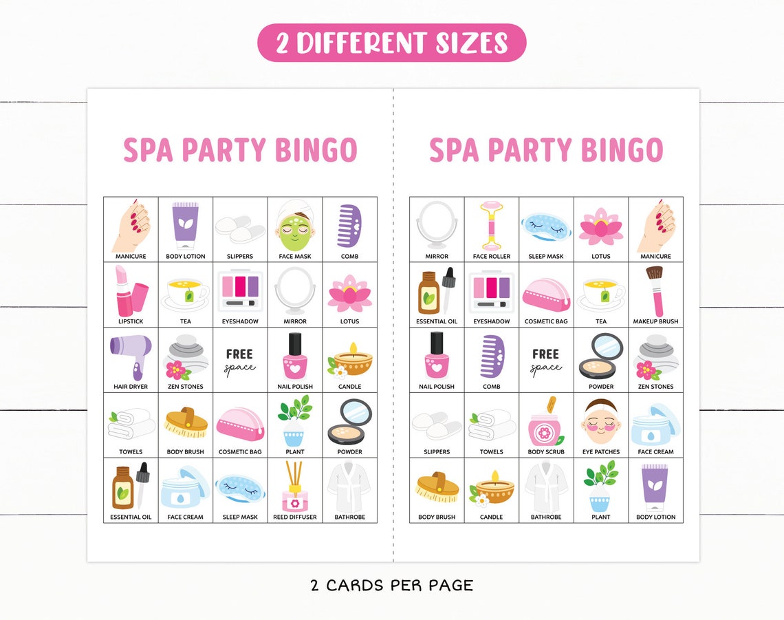 Spa Bingo Cards, Pamper Spa Day Bingo, Spa Party Games With Friends ...
