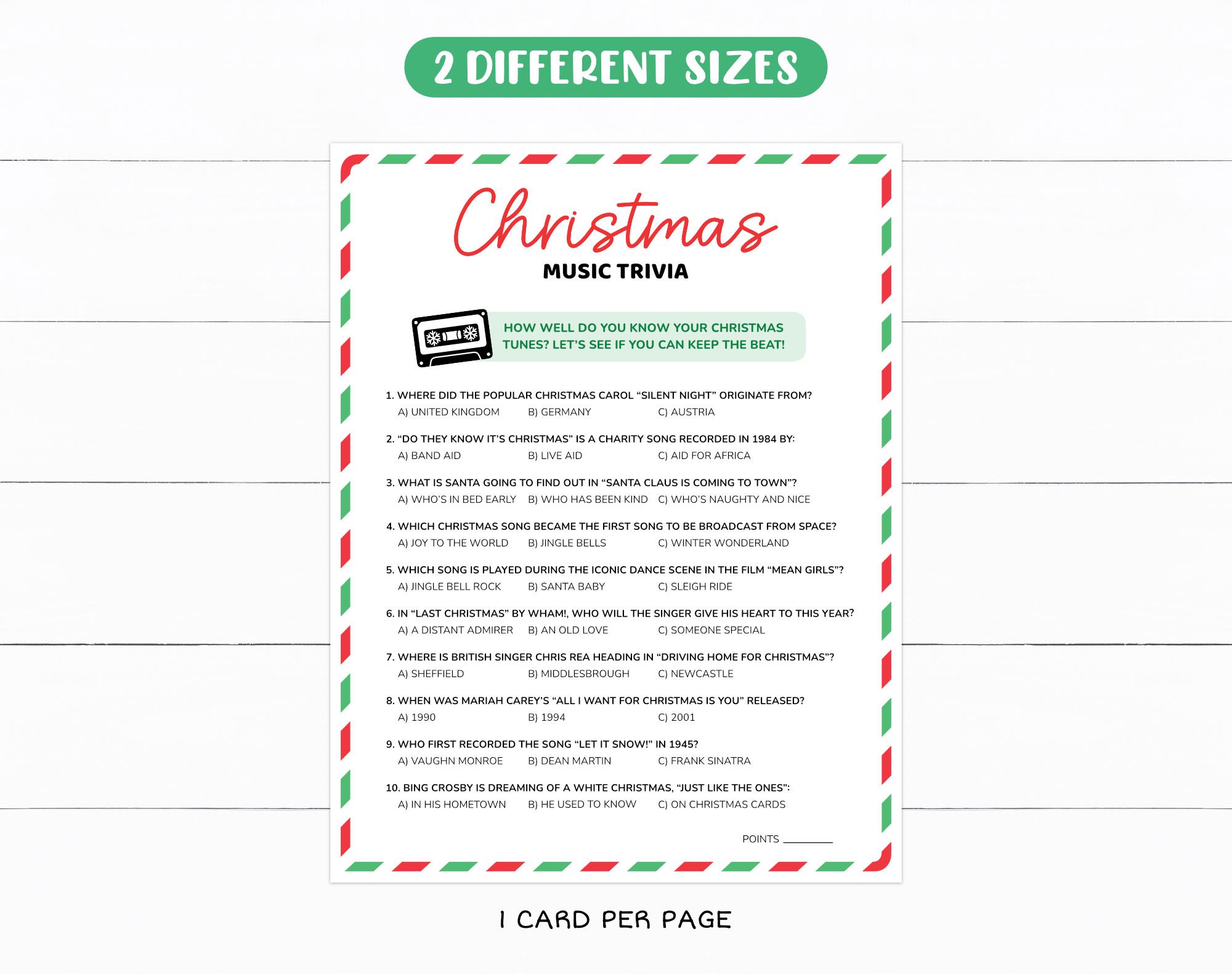 Christmas Music Trivia Game, Christmas Songs Trivia, Christmas Trivia ...