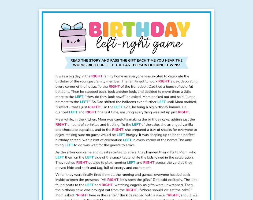 Left Right Birthday Game, Right Left Birthday Game, Birthday Left Right ...