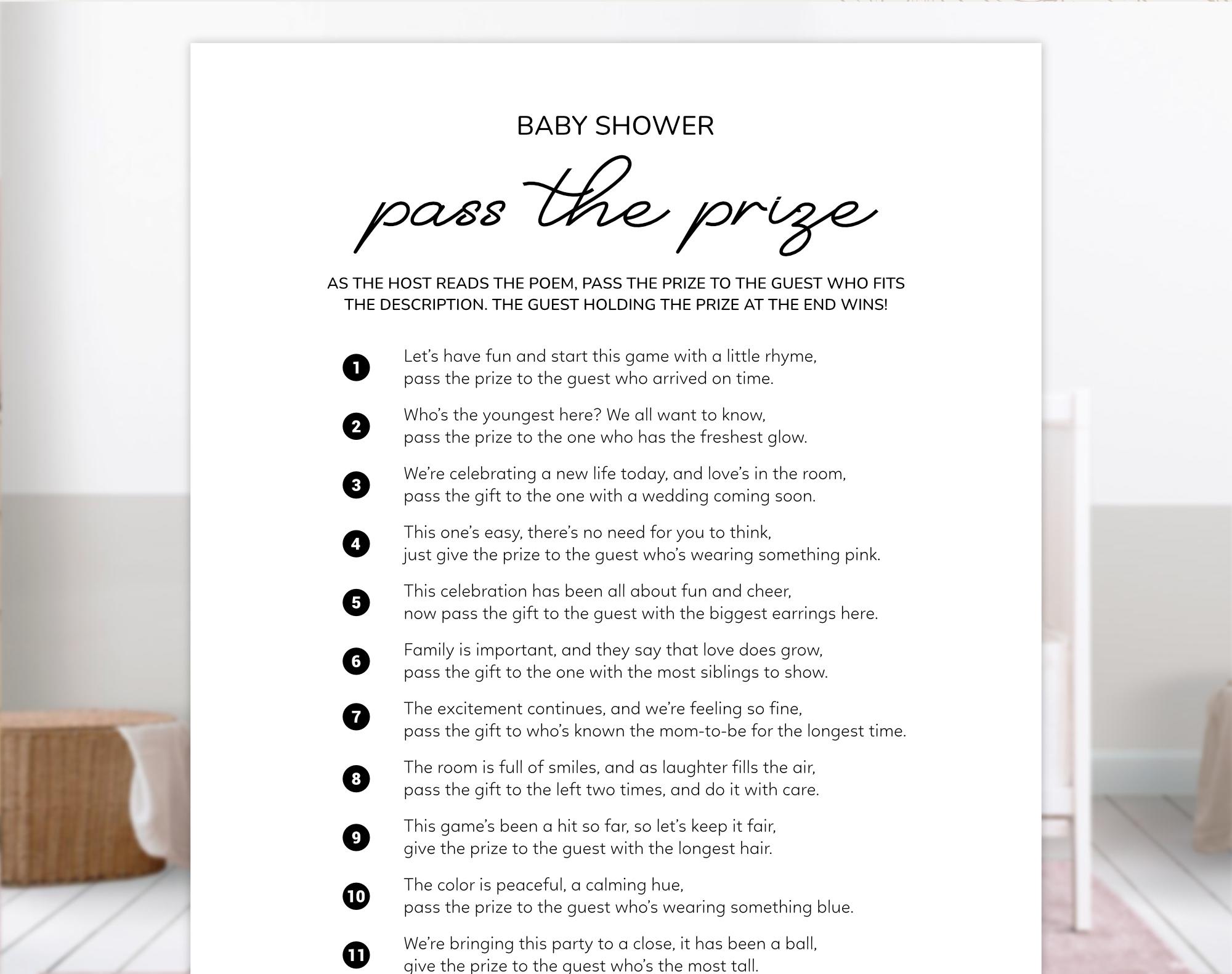 Pass the Prize Game, Pass the Prize Rhyme Game, Baby Pass the Gift Game ...