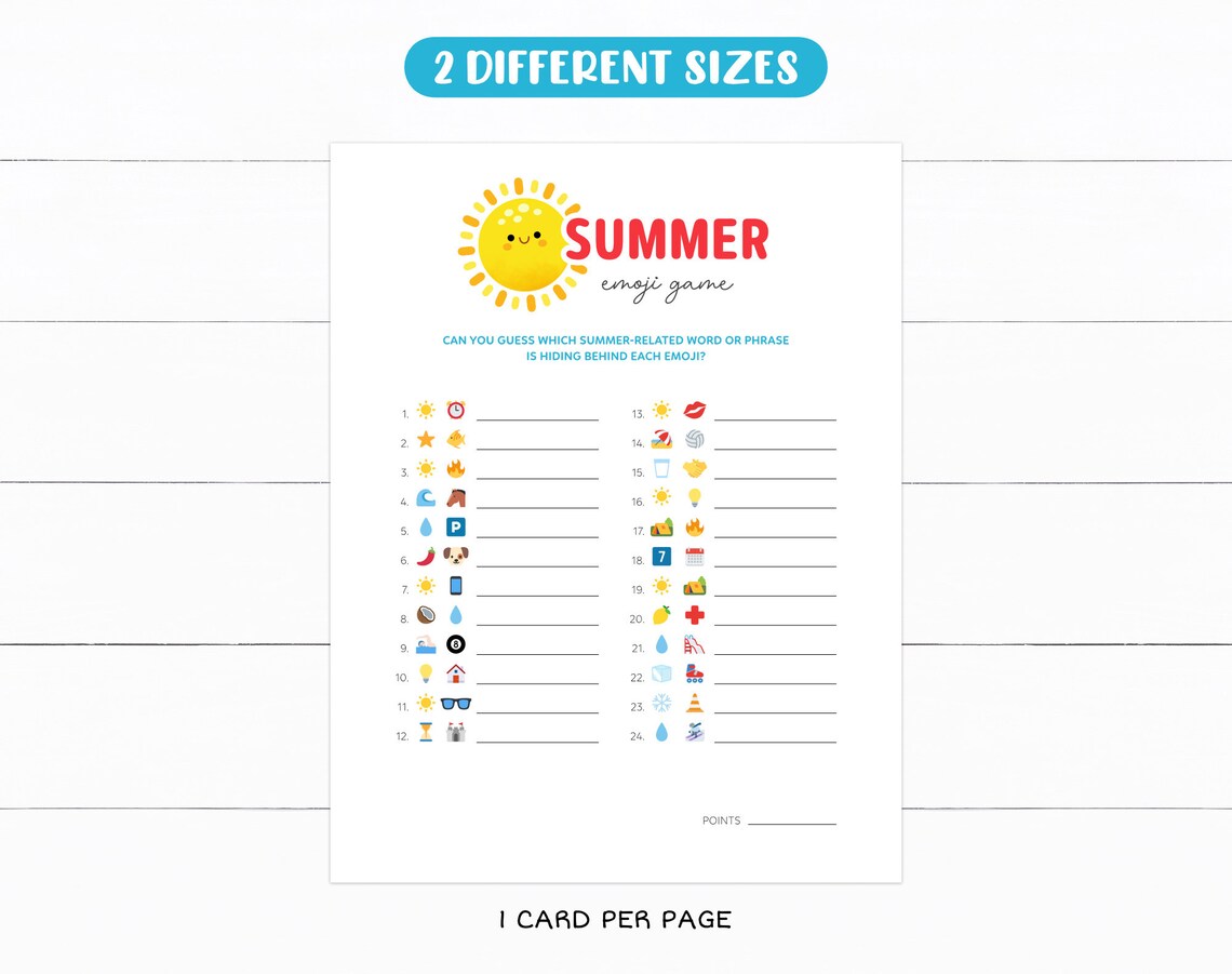 Summer Emoji Game, Summer Emoji Pictionary, Printable Emoji Quiz, Fun ...