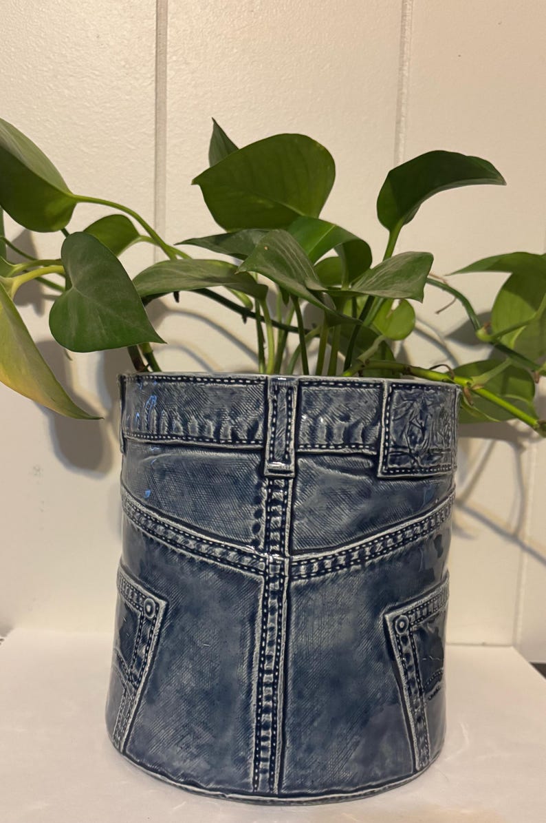 Bluejean Denim Ceramic Planter - FREE Shipping - Etsy