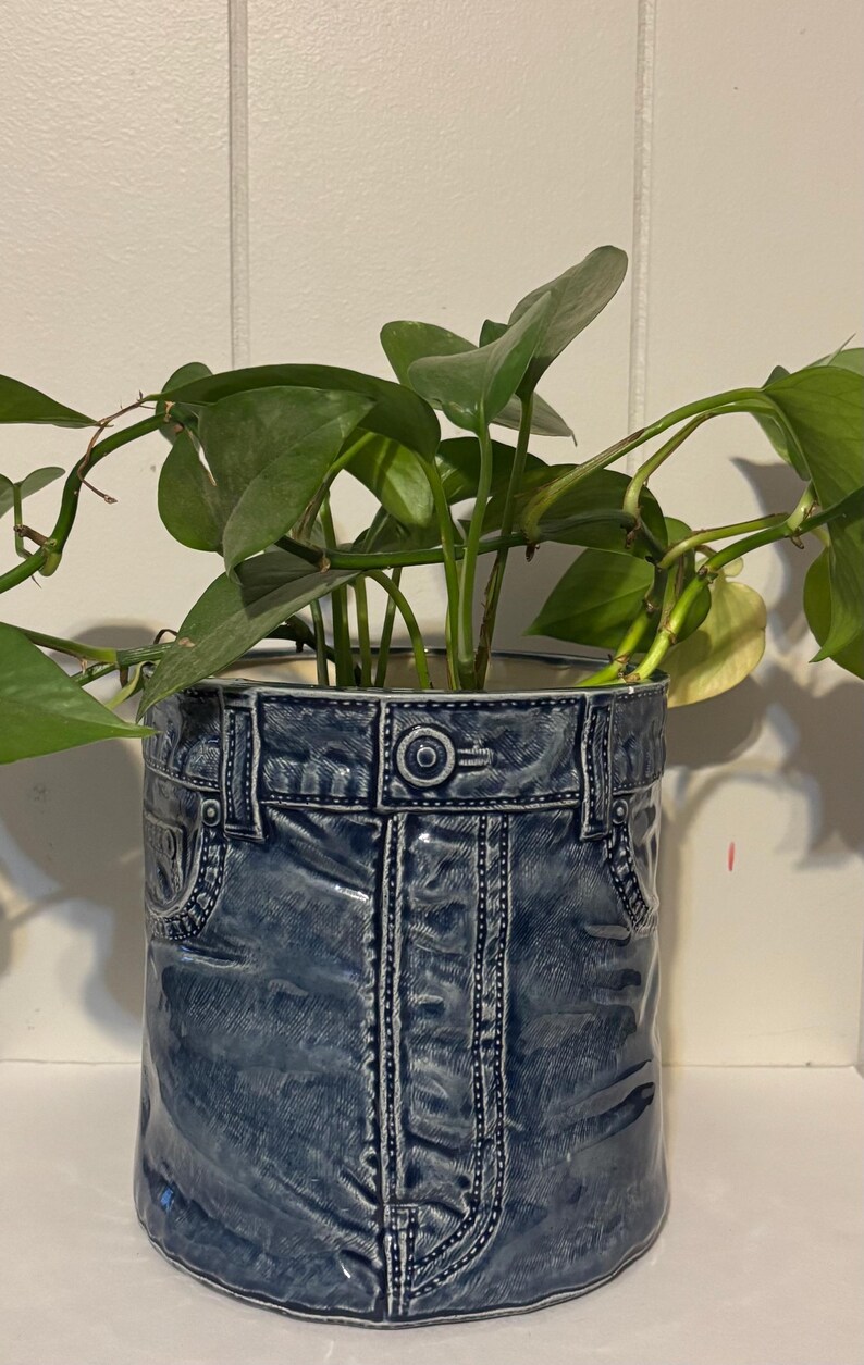 Bluejean Denim Ceramic Planter - FREE Shipping - Etsy