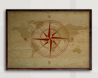 Large Wood Compass Wall Art - Etsy