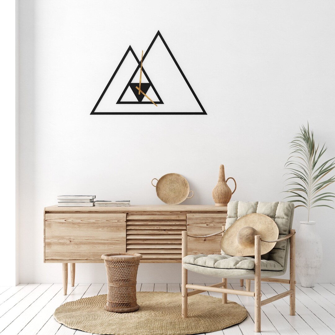 Mountain Wall Clock, Metal Wall Clock, Triangle Wall Clock, Geometric ...
