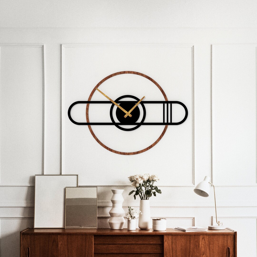 Wall Clock Large, Minimalist Wall Clock, Wooden Clock Wall, Mid Century ...