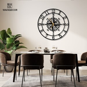 Compass Wall Clock, Large Wall Clock With Numbers, Kitchen Wall Clock ...