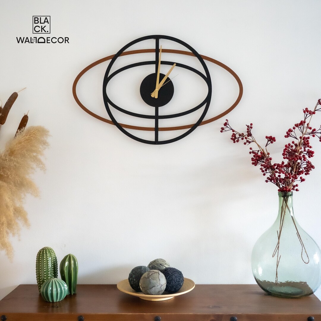 Modern Eye Wall Clock, Silent Wood & Metal Design for Living Room (50 ...