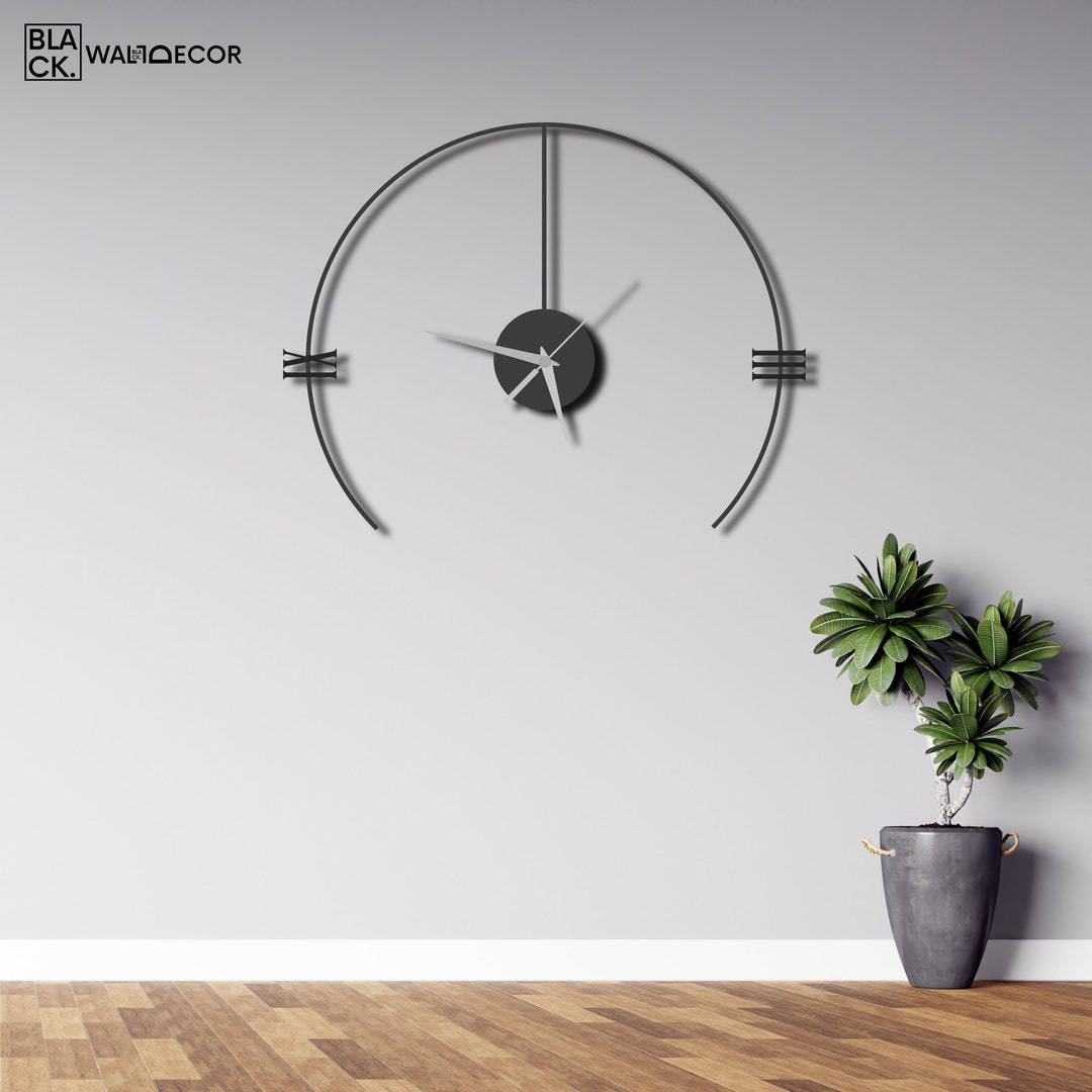 Metal Lines Wall Clock, Large Metal Wall Clock, Metal Wall Art, Black ...