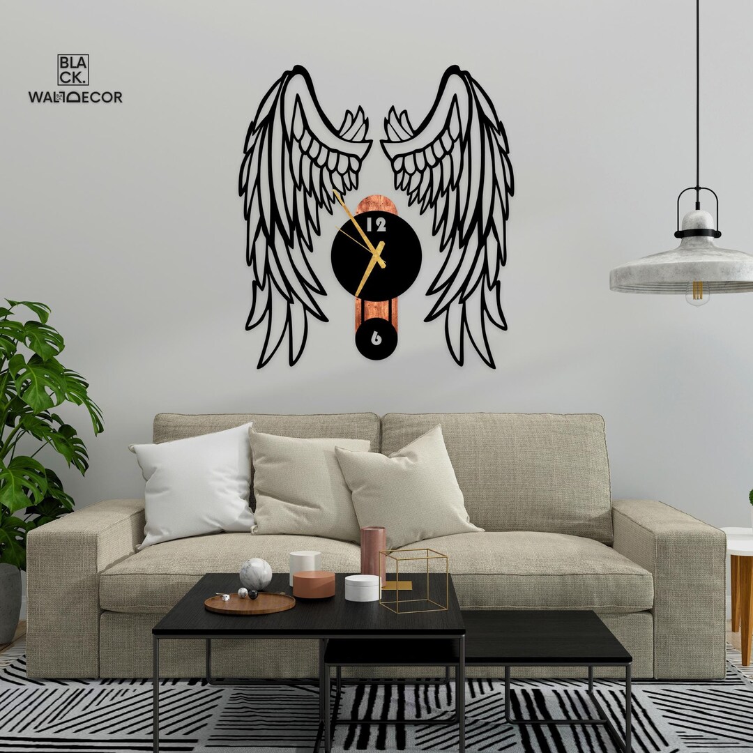 Metal Angel Wings Wall Clock: Modern Farmhouse Decor, Oversized Design ...
