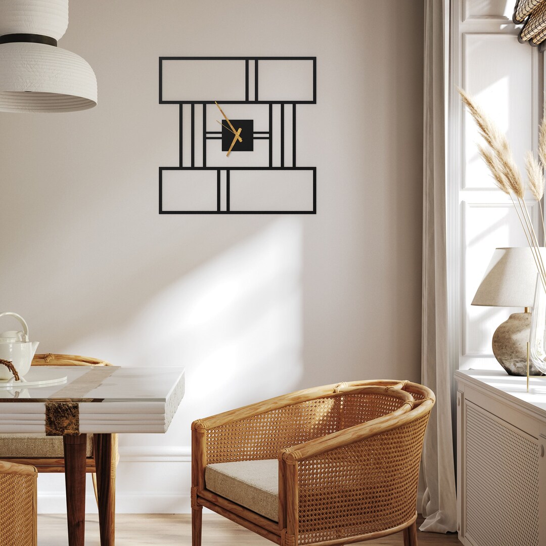 Square Wall Clock, Metal Wall Clock, Lines Wall Clock, Silent Wall ...