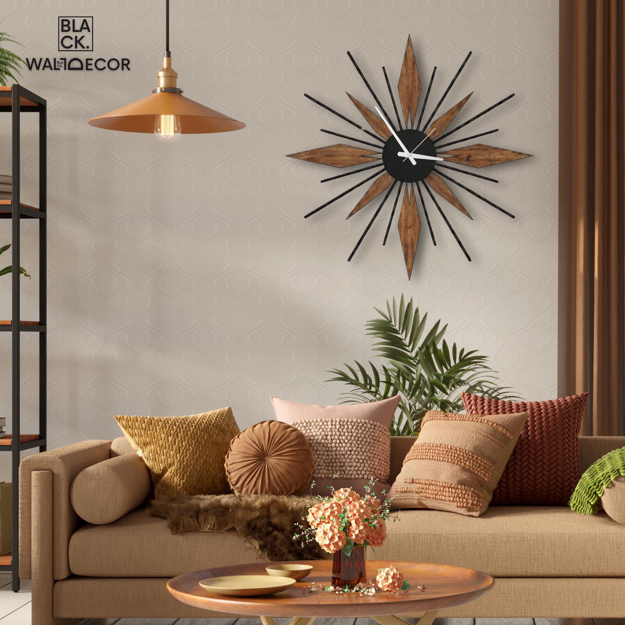 Sunburst Wall Clock, Wood Starburst Wall Clocks for Living Room ...