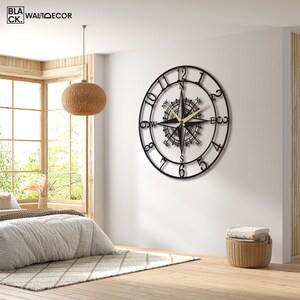 Compass Wall Clock, Large Wall Clock With Numbers, Kitchen Wall Clock ...