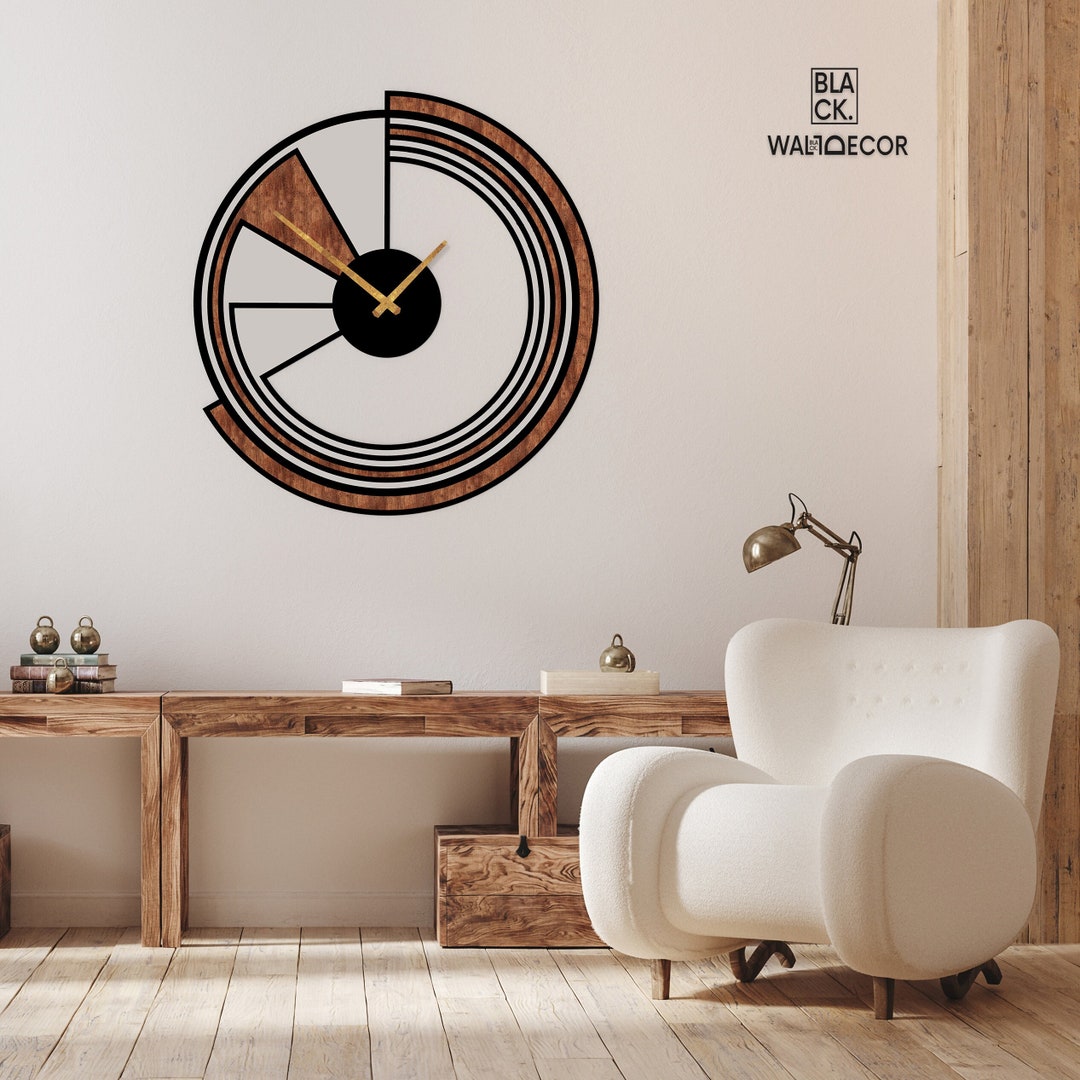 Wooden Wall Clock, Lines Wall Clock, Kitchen Wall Clock, Wall Clock for ...
