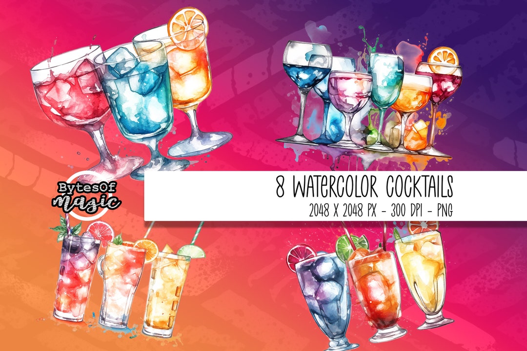 Cocktails PNG, Watercolor Food Clip Art, Illustration, Commercial Use ...