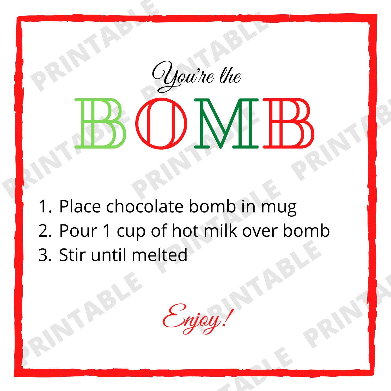 Hot Chocolate Bomb Instruction Tags, Christmas Gift (PDF Printable) - Etsy