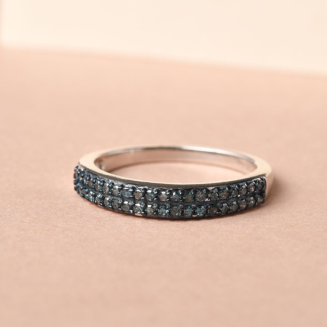 Blue Diamond Double Row Band Ring in Blue Rhodium & Platinum Over ...