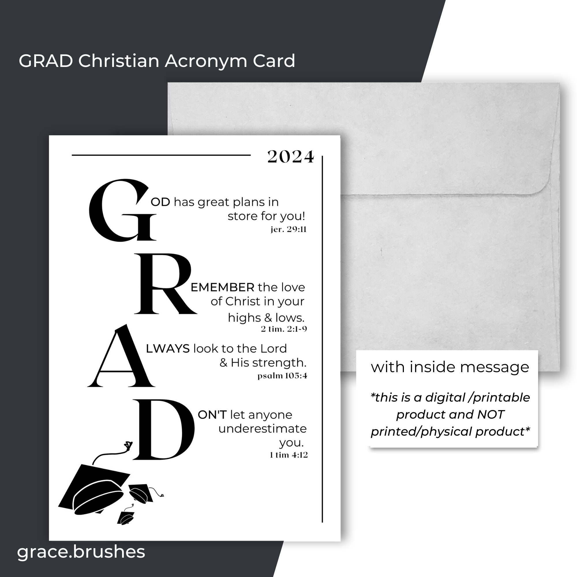 Graduation Acryonym Card Printable Digital Downloadable Christian GRAD ...