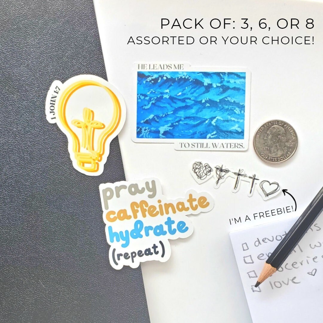 Christian Sticker Pack: Bible Verse, Still Waters, Pray Hydrate - Water ...
