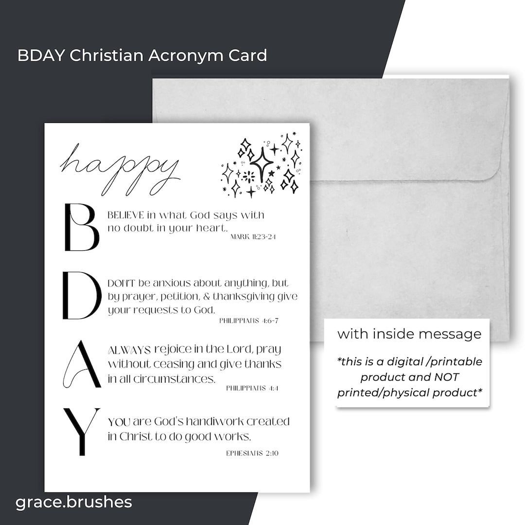 BDAY Christian Acronym Card- Printable Downloads | Bible Verse ...