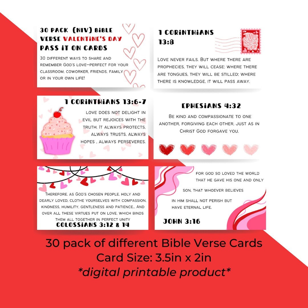 Printable Download Bible Verse Valentine's Day Pass Along Cards | 30 ...
