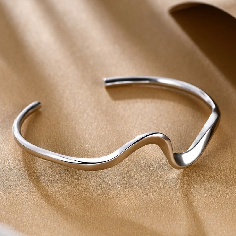Wavy Solid Silver Bracelet - Etsy UK