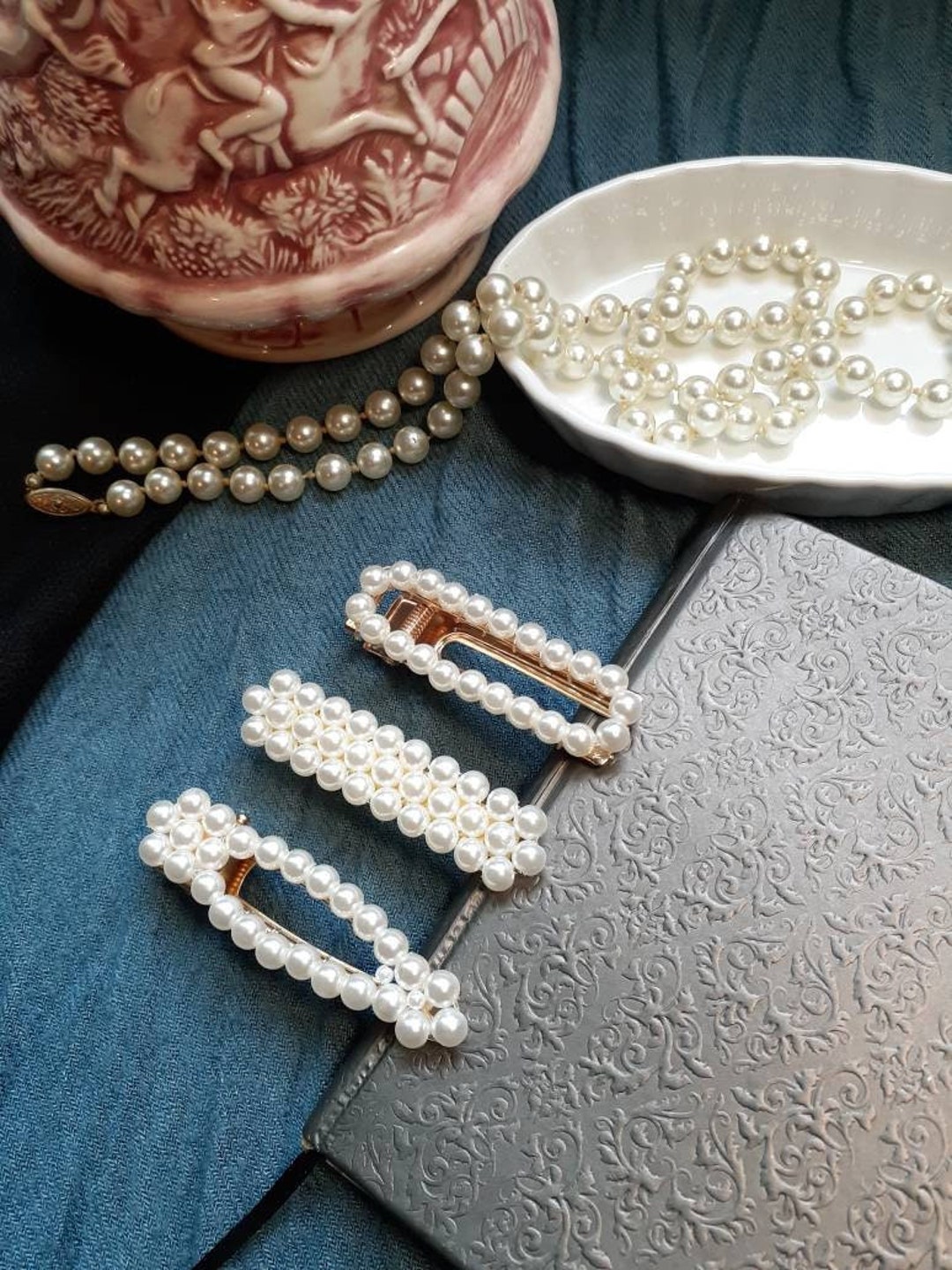 Golden Pearl Clips, Hollow Barrette Clips, Pearl Hair Accessories ...