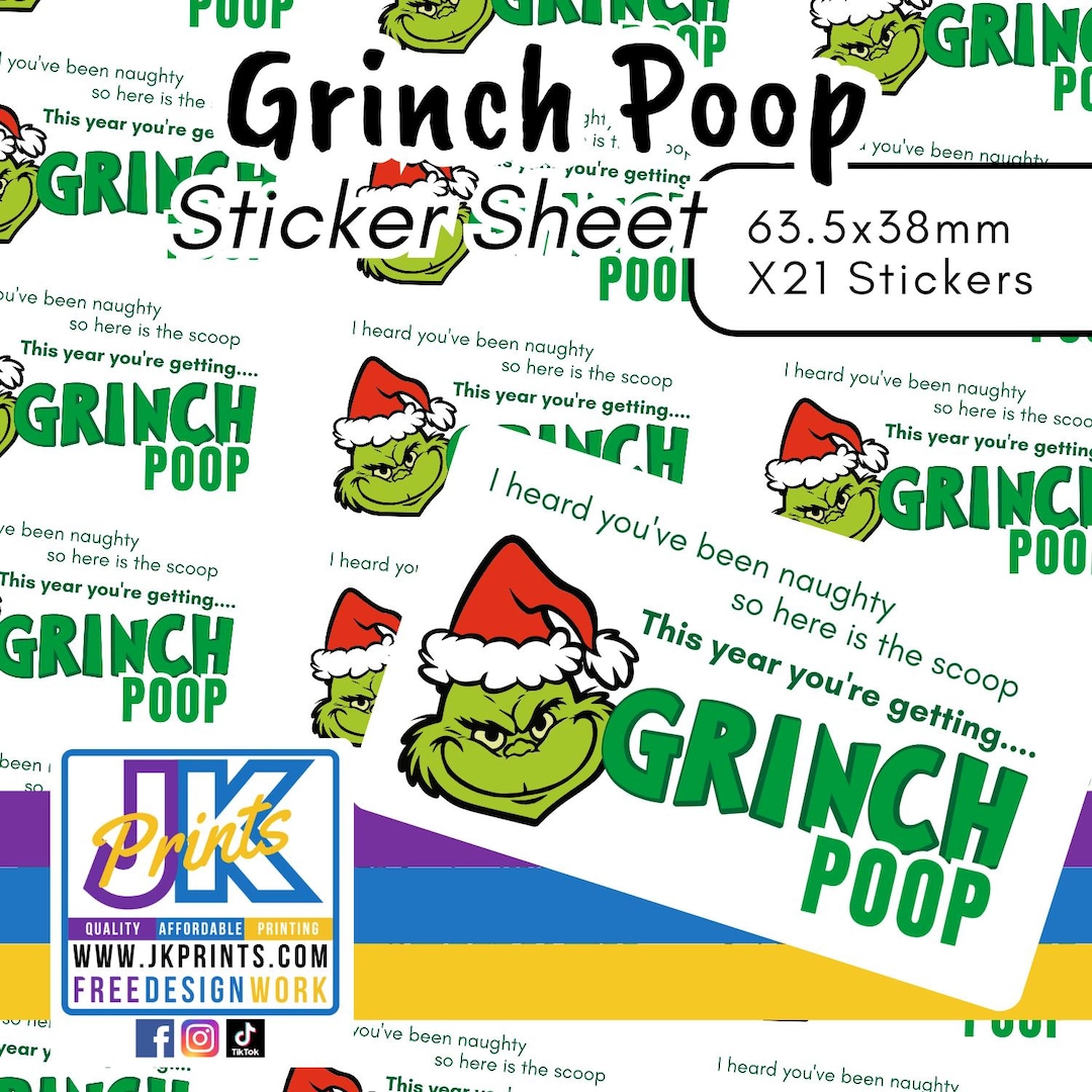 Grinch POOP Stickers. 21x Stickers on A4 Sheet. Sweet Business Stickers ...